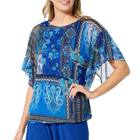 Antthony | Tops | Nwt Antthony Printed Mesh Knit Flutter Sleeve Top ...